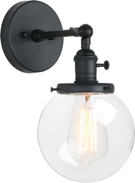 Pathson Industrial Wall Sconce With Round Clear Glass Globe Shade