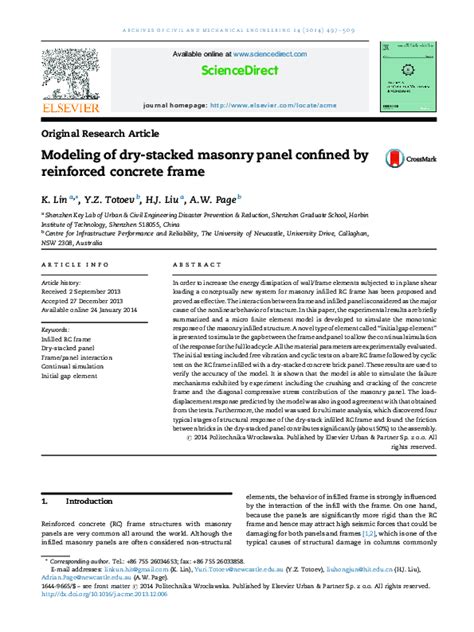 Pdf Modeling Of Dry Stacked Masonry Panel Confined By Reinforced