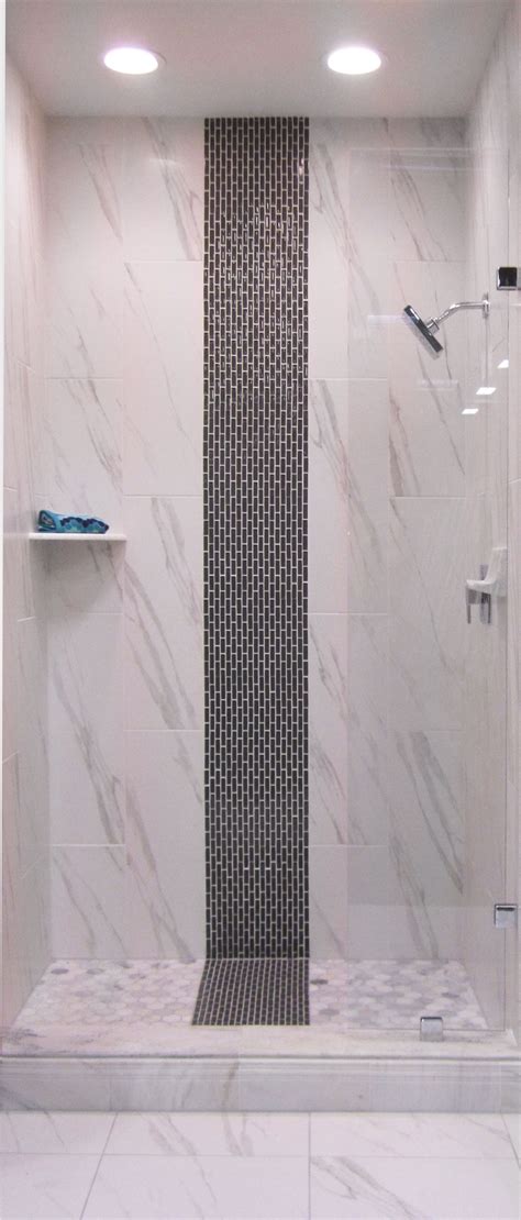 A Glass Strip Mosaic In The Shower Thetileshop Guest Bathrooms Bathroom Renos Bathroom