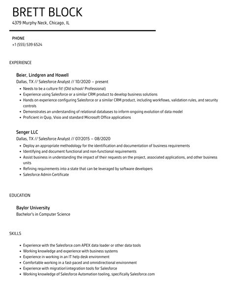 Salesforce Analyst Resume Samples Velvet Jobs