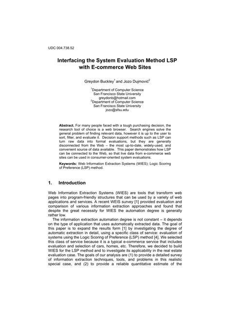 Pdf Interfacing The System Evaluation Method Lsp With E Commerce Web
