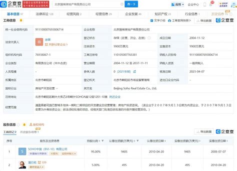 潘石屹卸任北京搜候公司法定代表人，仍持有股份房地产显示中国