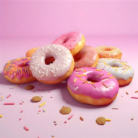 Free Photo 3d Render Of Donuts With Sprinkles On A Pink Background