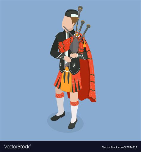 3d Isometric Flat Icon Of Scottish Bagpiper Vector Image