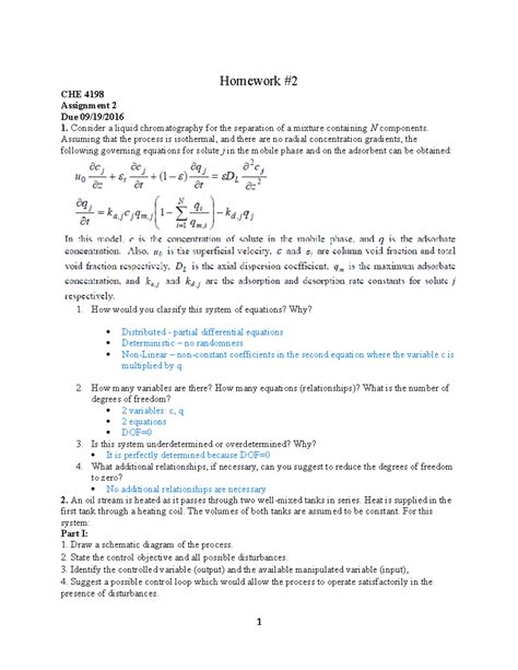 Homework 2 Controls Homework 2 Che 4198 Assignment 2 Due 0919