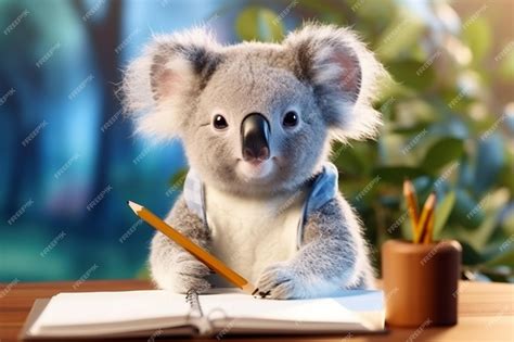 Premium Ai Image A Cute Koala With Round Spectacles Drawing On A Tiny