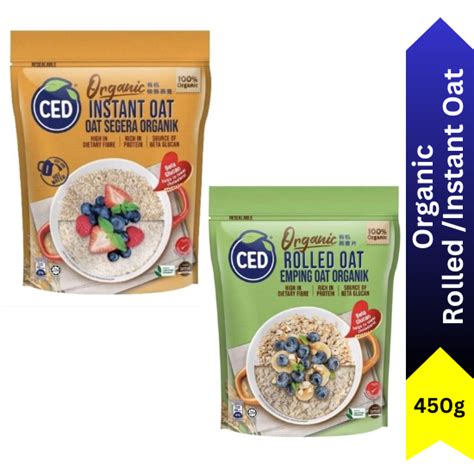 Ced Organic Rolled Instant Oats Emping Oat Organik Makanan Sihat 450g Shopee Malaysia