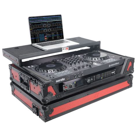 ProX Flight Case For Pioneer DDJ FLX6 Digital Controller W Laptop Shelf Wheels Black On Red