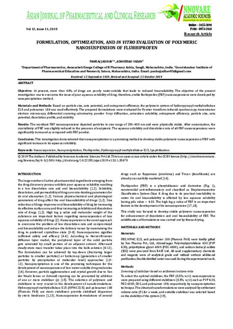 Pdf Formulation Optimization And In Vitro Evaluation Of Polymeric Nanosuspension Of Flurbiprofen