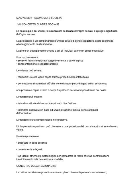 Max Weber Economia E Società riassunto MAX WEBER ECONOMIA E SOCIETA