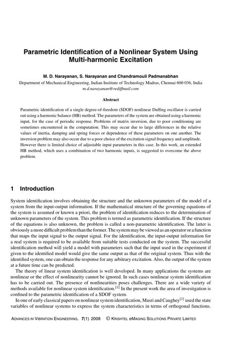 Pdf Parametric Identification Of A Nonlinear System Using Multi