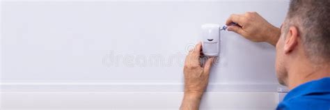 Electrician Installing Security System Door Sensor Stock Image Image Of Handyman Closeup
