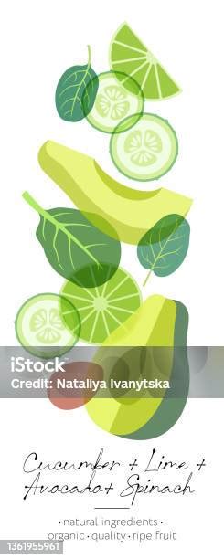 과일 허브 및 야채 해독 아보카도 오이 시금치 라임 믹스 아름다운 투명도 전체를 잘라 과일을 잘라 건강한 식생활에 대한 스톡 벡터 아트 및 기타 이미지 Istock
