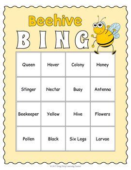 Bee Themed Bingo And Memory Matching Vocabulary Card Game Activity