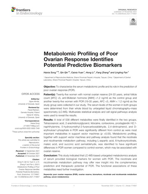PDF Metabolomic Profiling Of Poor Ovarian Response Identifies