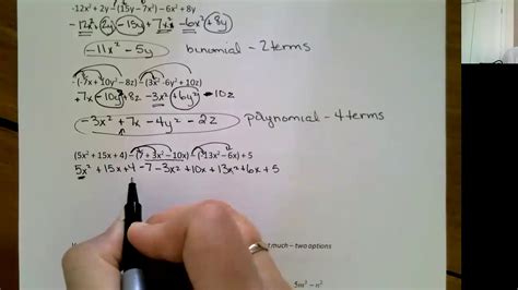 P8 2 Polynomial Subtraction Continued Youtube