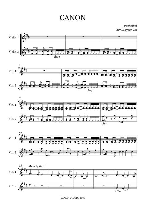 Phahelbel Canon For 2 Violins Pop Version Sheets