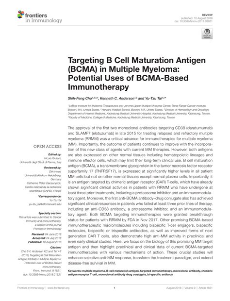 Pdf Targeting B Cell Maturation Antigen Bcma In Multiple Myeloma