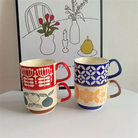 日本手作ins风杯子韩式复古陶瓷咖啡杯马克杯叠叠杯拉花杯套装虎窝淘