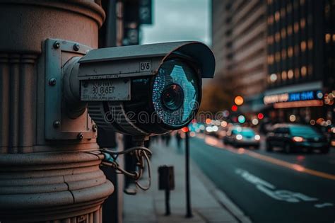 A Security Camera Monitoring Activity On A City Street Generative Ai Stock Illustration