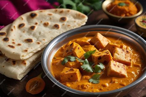 Premium Photo Shahi Paneer With Naan Bread