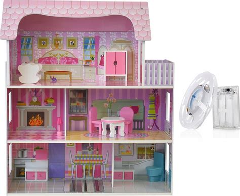 Деревянный кукольный домик Funfit со светодиодной подсветкой [drewniany Domek Dla Lalek Led]