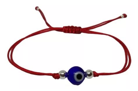 Pulsera Ojo Turco Azul Protección Bolitas De Plata Hilo Fino Meses