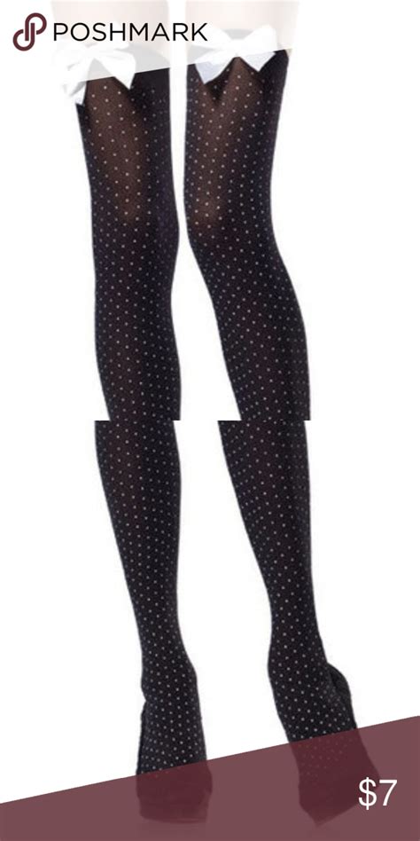 Black Opaque Polka Dot Thigh Highs W White Bows Leg Avenue Lingerie