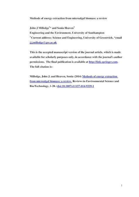 PDF Methods Of Energy Extraction From Microalgal Biomass A Reviewgala Gre Ac Uk