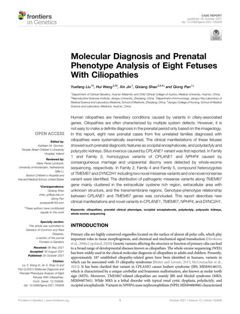 Pdf Molecular Diagnosis And Prenatal Phenotype Analysis Of Eight Fetuses With Ciliopathies