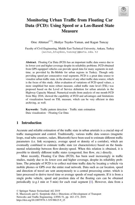 Pdf Monitoring Urban Traffic From Floating Car Data Fcd Using Speed Or A Los Based State