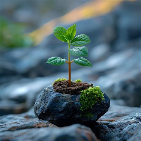 Premium Photo A Small Plant Growing Out Of A Rock