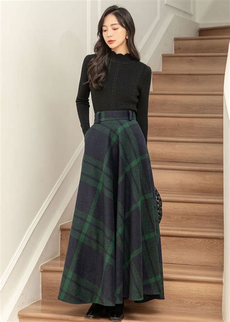 Women S Long Wool Maxi Plaid Skirt Wool Maxi Skirt Women Etsy
