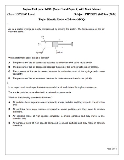 Solution Kinetic Model Of Matter Igcse Ando Level Topical Past Paper 1