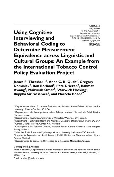 Pdf Using Cognitive Interviewing And Behavioral Coding To Determine