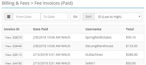 Admin Control Panel Billing And Fees Fee Invoices Paid