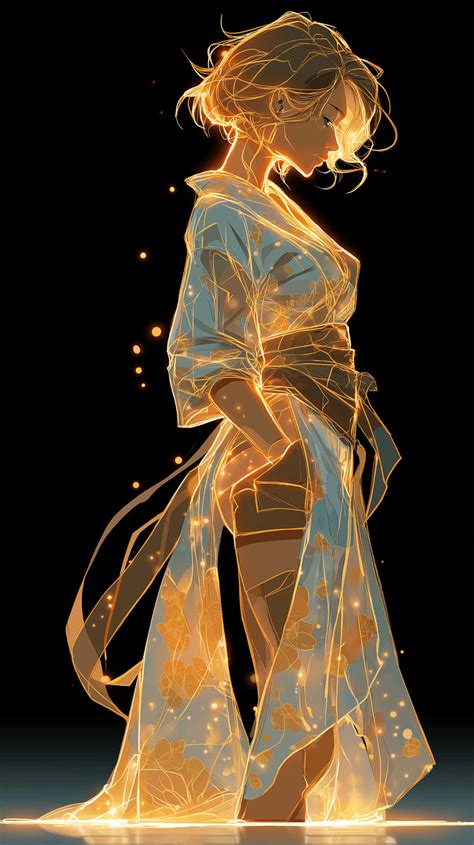 Download Ethereal Japanese Anime Girl Embodied By Swirling Golden Light
