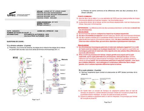 Sujet Corrigé Biologie Cellulaire 2017 1 Page 1 Sur 7 Diplome