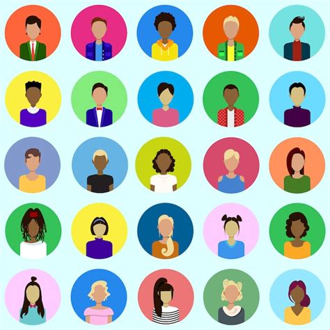 여성 및 남성 아바타 프로필 아이콘 모음 세트 프리미엄 벡터