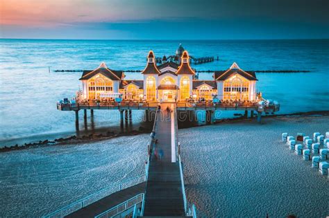 Sellin Pier At Twilight Baltic Sea Germany Stock Image Image Of