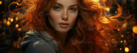Ai Generated Fiery Redhead Amidst Ethereal Glow And Enchanting Sparks Stock Photo At