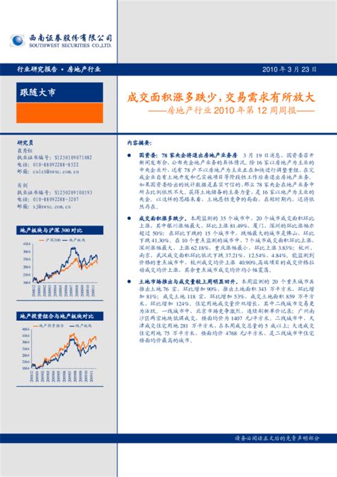 房地产行业2010年第12周周报：成交面积涨多跌少交易需求有所放大
