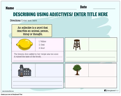 Use Of Adjectives For Description Worksheet Storyboard