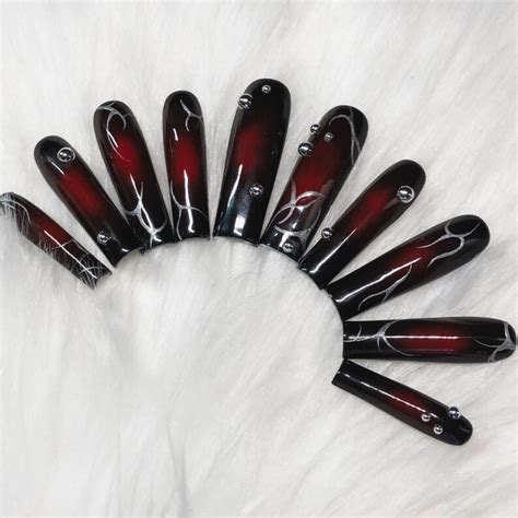 Black And Red Gradient Ombre Goth Emo Press On Nails With Etsy