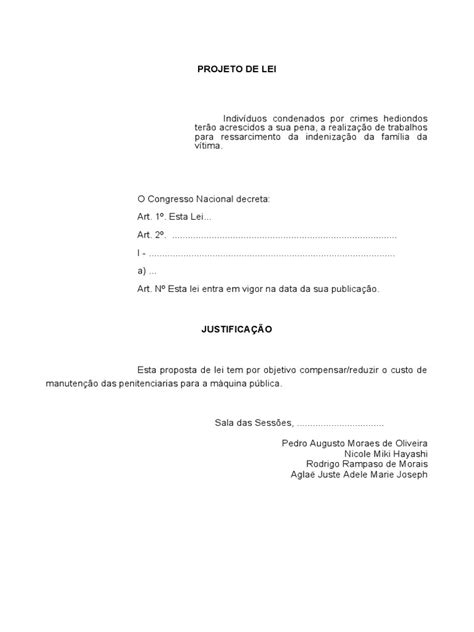 Modelo De Projeto De Lei Ordinaria Versao Final Pdf