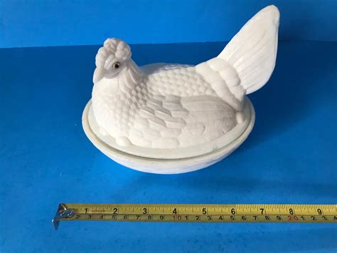 Vintage Milk Glass Nesting Chicken Hen Lidded Dish Etsy