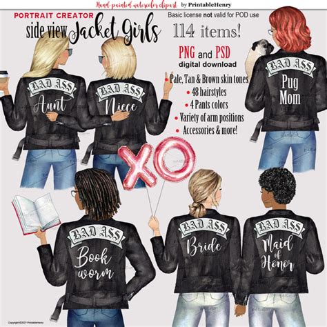 Bad Ass Jacket Girls Clipart Kit Printablehenry