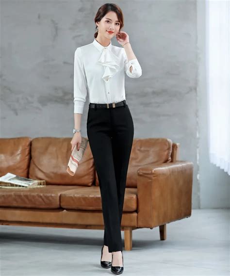 Slim Fashion White Formal Women Business Suits With Tops And Pencil