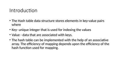 An Introduction To Hashing Table Algorithm Ppt