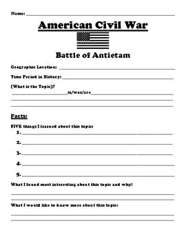 Battle Of Antietam 5 FACT Summary Assignment By BEST Educational